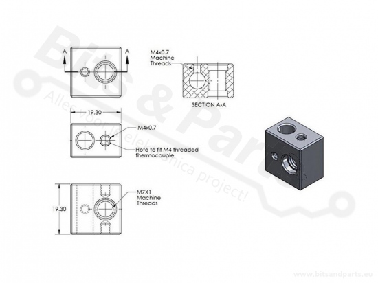 Heat block MK10 met heat break en nozzle 0,4mm - Bits & Parts Elektronica