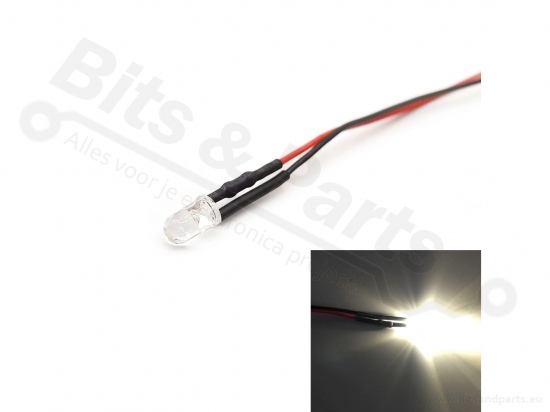 LED 5mm White Clear pre-wired for 5V-12V - Bits & Parts Elektronica
