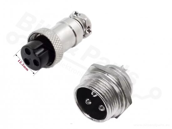 Signal connector Aviation GX16 3 pin male/female - Bits & Parts Elektronica