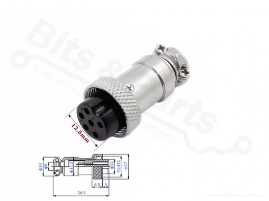 Signal connector Aviation GX16 6 pin male/female - Bits & Parts Elektronica